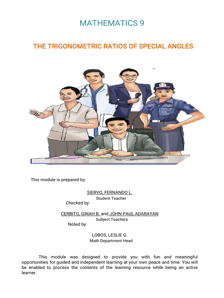 Module in Trigonometric Ratios Special Angles | PDF | Triangle ...