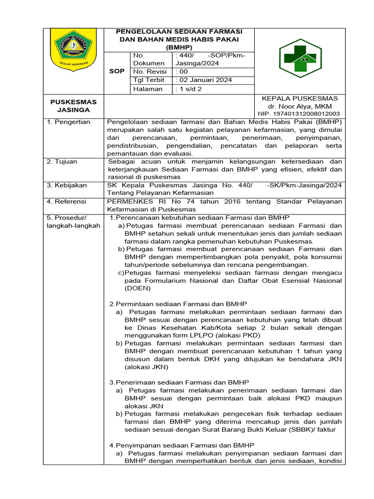 3.10.b.2. SOP Pengelolaan Sediaan Farmasi Dan BMHP | PDF