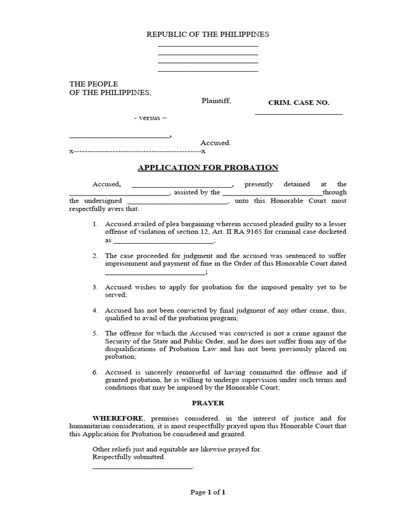 Application For Probation | PDF | Probation | Plea