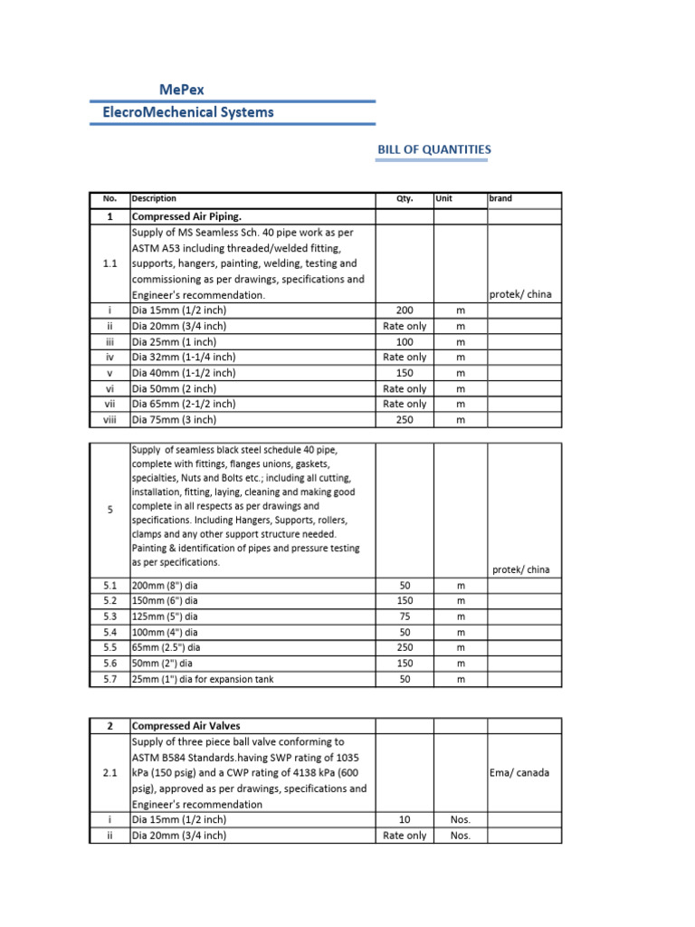 Pipe and Valves B.Q | PDF | Pipe (Fluid Conveyance) | Home Appliance