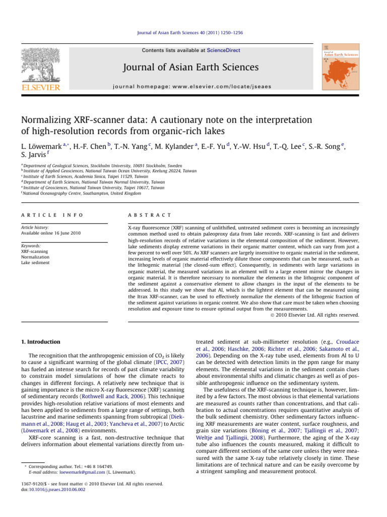 Normalizing Xrf Scanner Data A Cautionary Note On The Interpretation Of