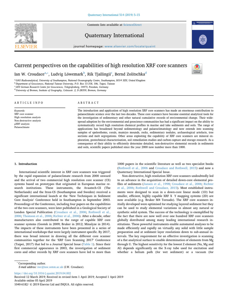 Current Perspectives On The Capabilities of High Resolution XRF Core Scanners. Croudace Et Al ...
