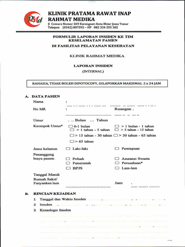 FORM LAPORAN INSIDEN INTERNAL | PDF
