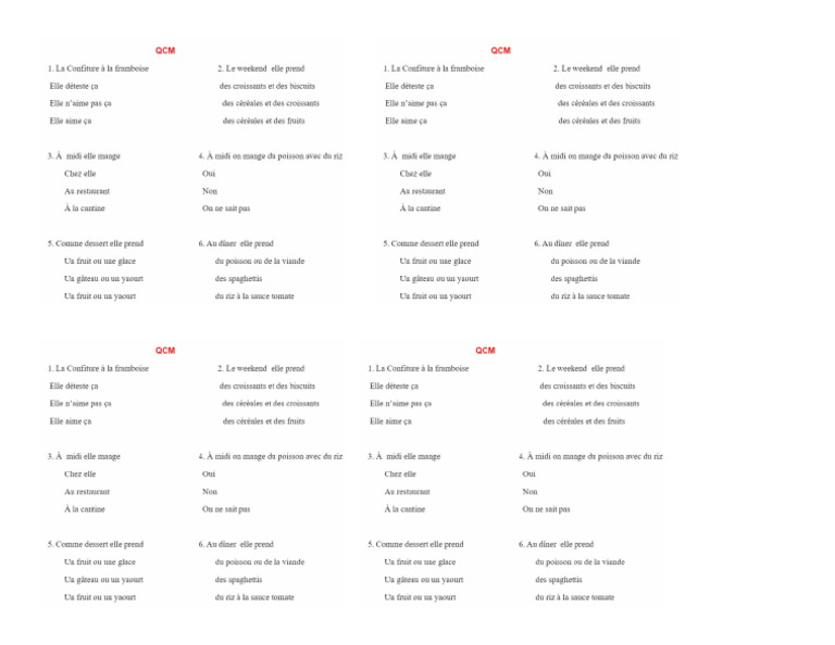 Questions Les Repas | PDF