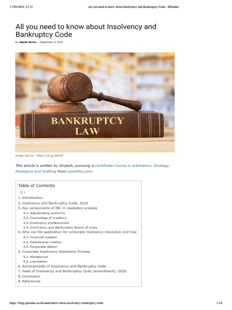 All You Need To Know About Insolvency and Bankruptcy Code - IPleaders ...