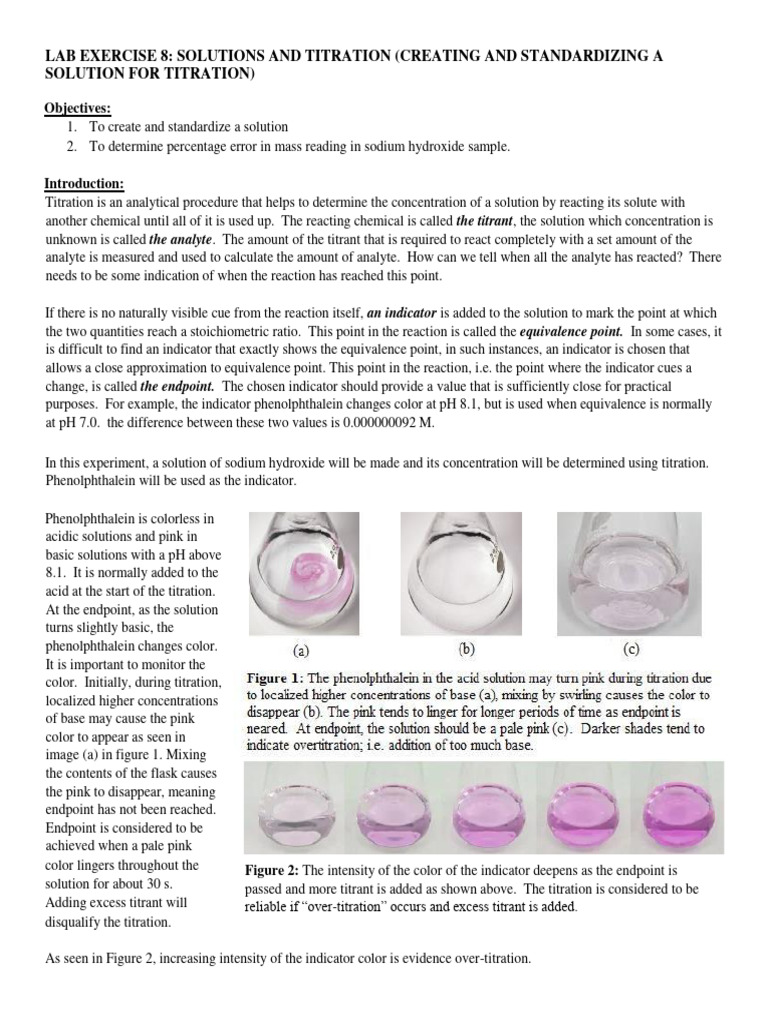 Lab 8 Solutions And Titration 2023 1 Pdf Titration Chemistry