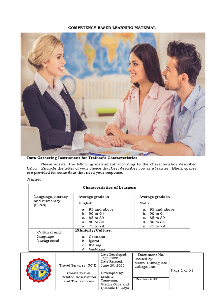 CBLM Tourman Core 1 | PDF | Nonverbal Communication | Learning