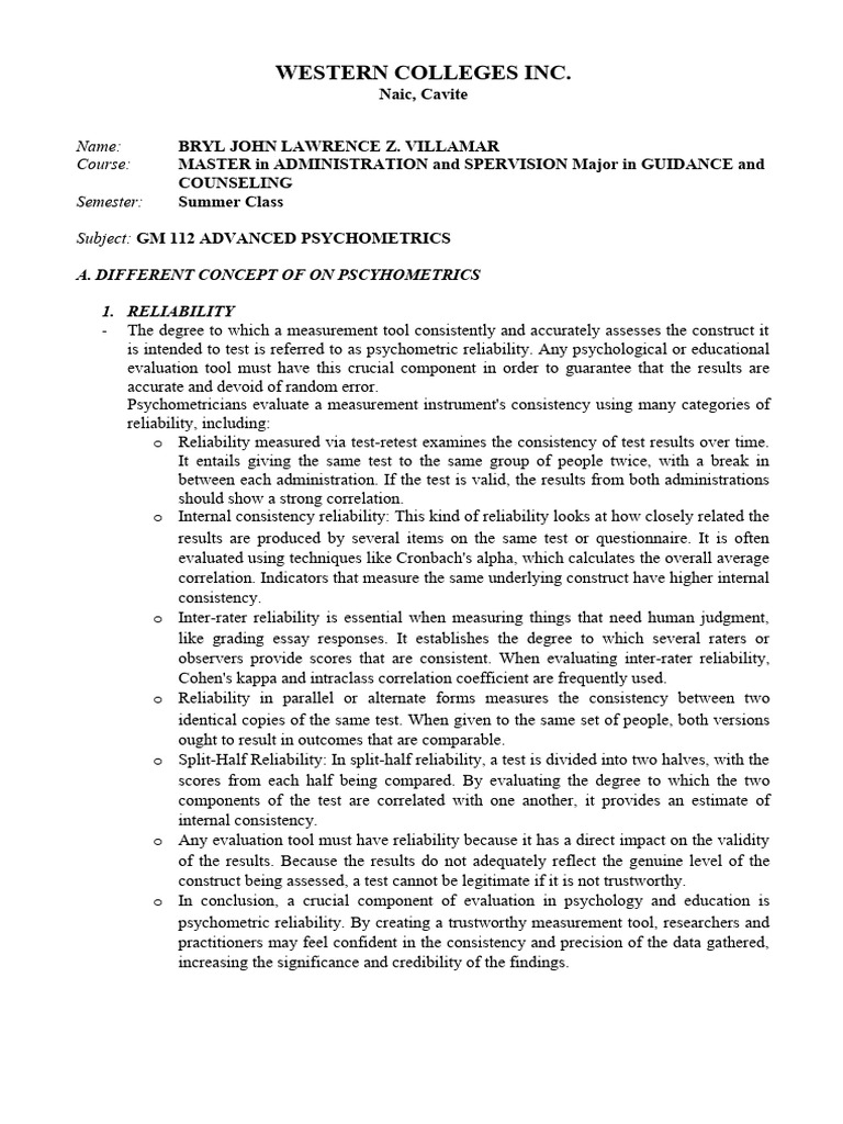 Psychometric Reliability and Validity Explained | PDF | Validity ...