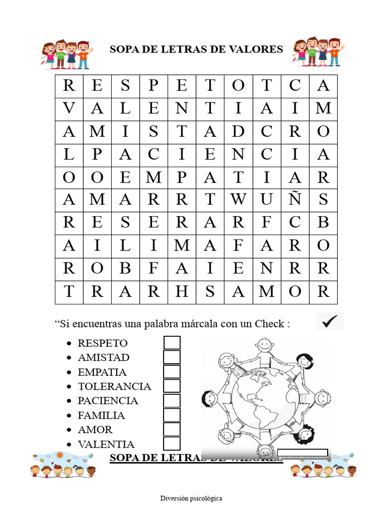 Sopa de Letras de Valores y Virtudes | PDF