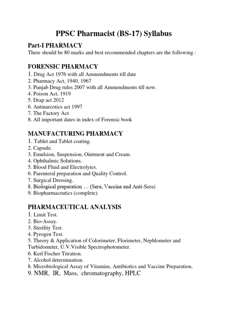 PPSC Pharmacist | PDF