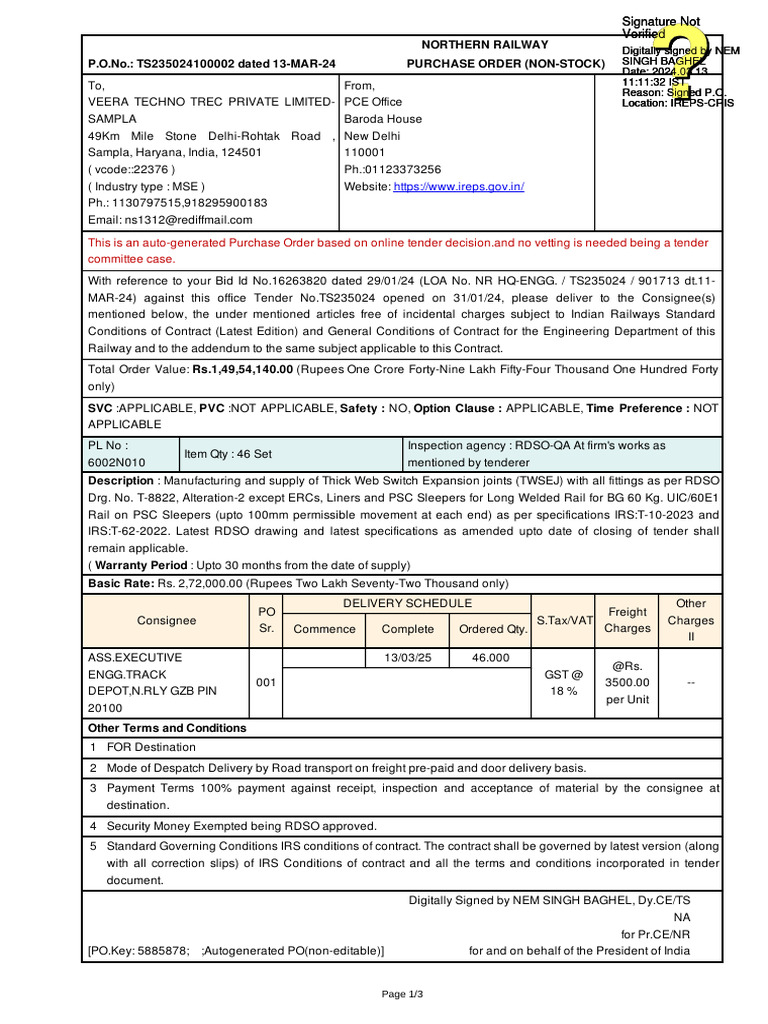 This Is An Auto-Generated Purchase Order Based On Online Tender ...