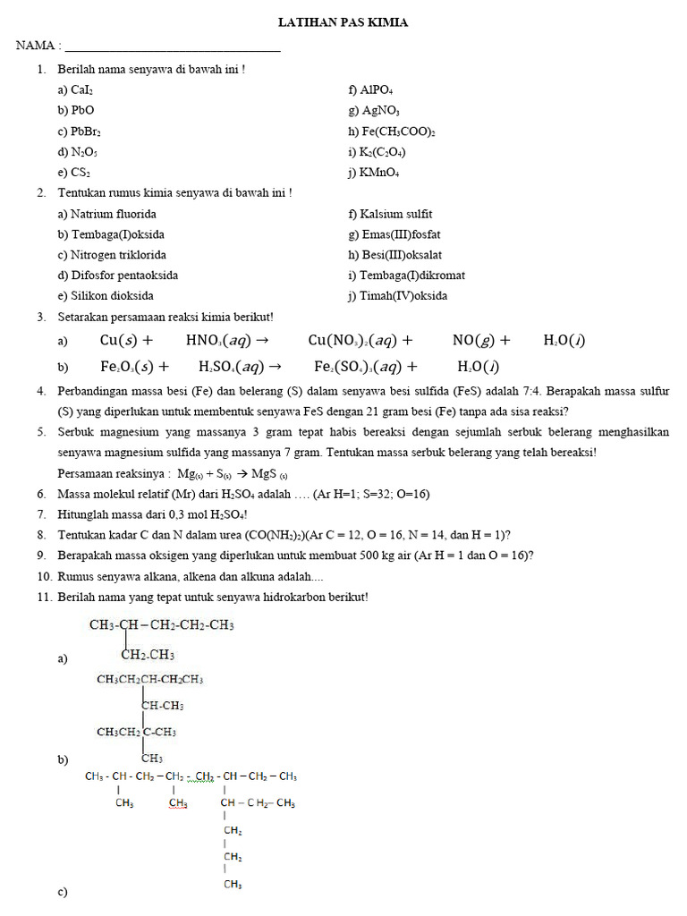 Latihan PAS KIMIA Kelas 12 | PDF