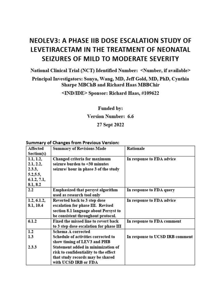 NEOLEV3-Protocol-IND | PDF | Epilepsy | Phases Of Clinical Research