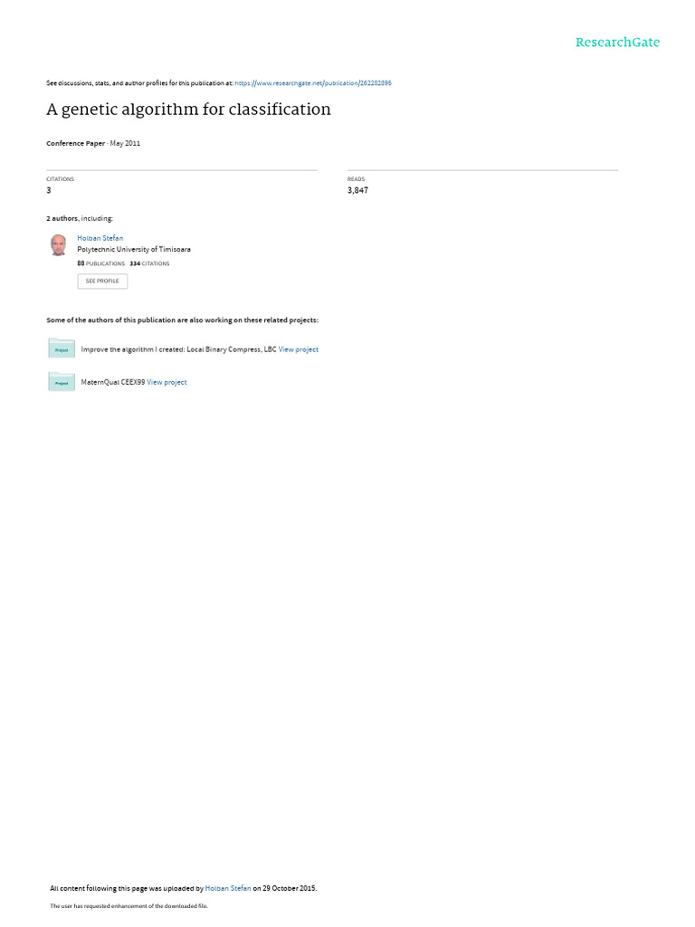 A Genetic Algorithm For Classification | PDF | Statistical Classification | Genetic Algorithm