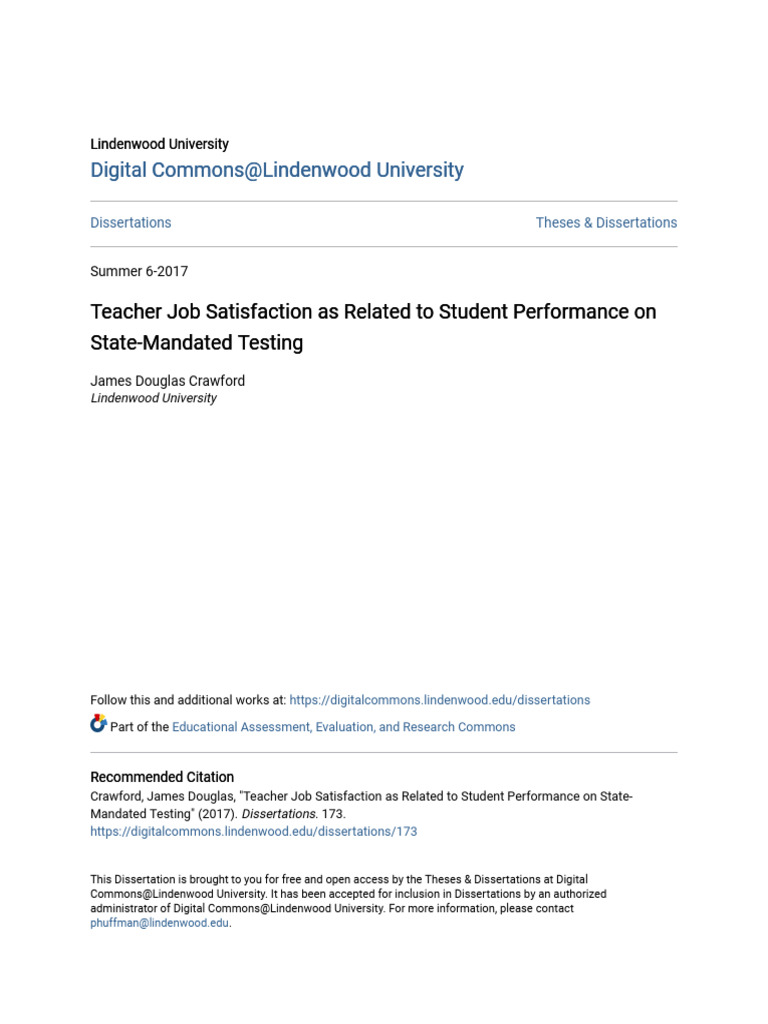 Teacher Job Satisfaction As Related To Student Performance On Sta | PDF | Identity (Social ...