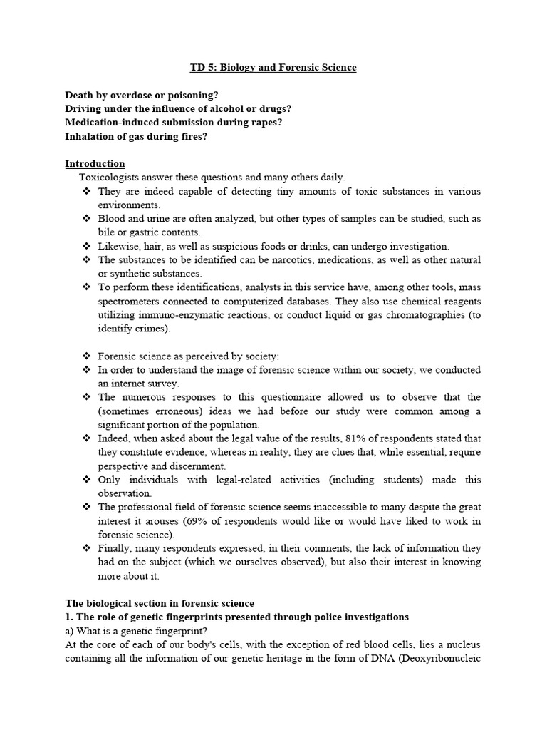 TD 05 Biology and Forensic Science | PDF | Polymerase Chain Reaction ...