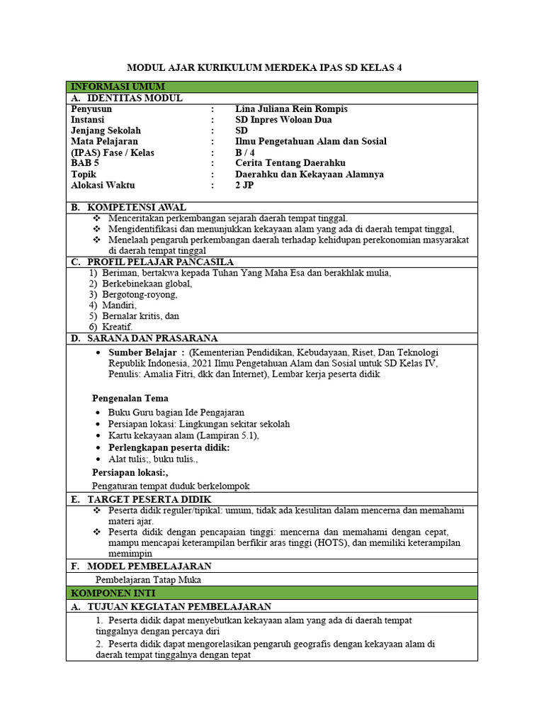 Modul Ajar Kurikulum Merdeka Ipas SD Kelas 4 | PDF