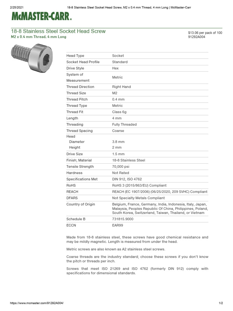 M2x4mm Screw | PDF | Screw | Metalworking