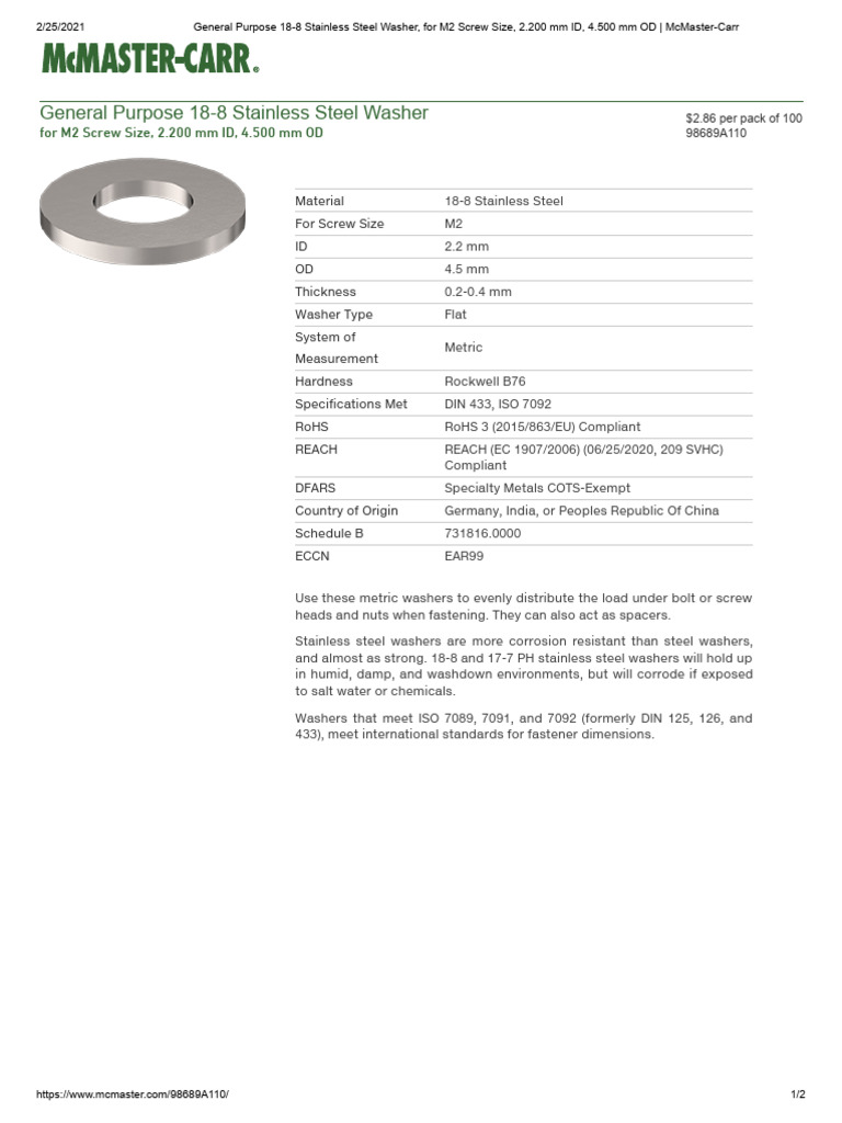 M2 Washer | Download Free PDF | Washer (Hardware) | Screw