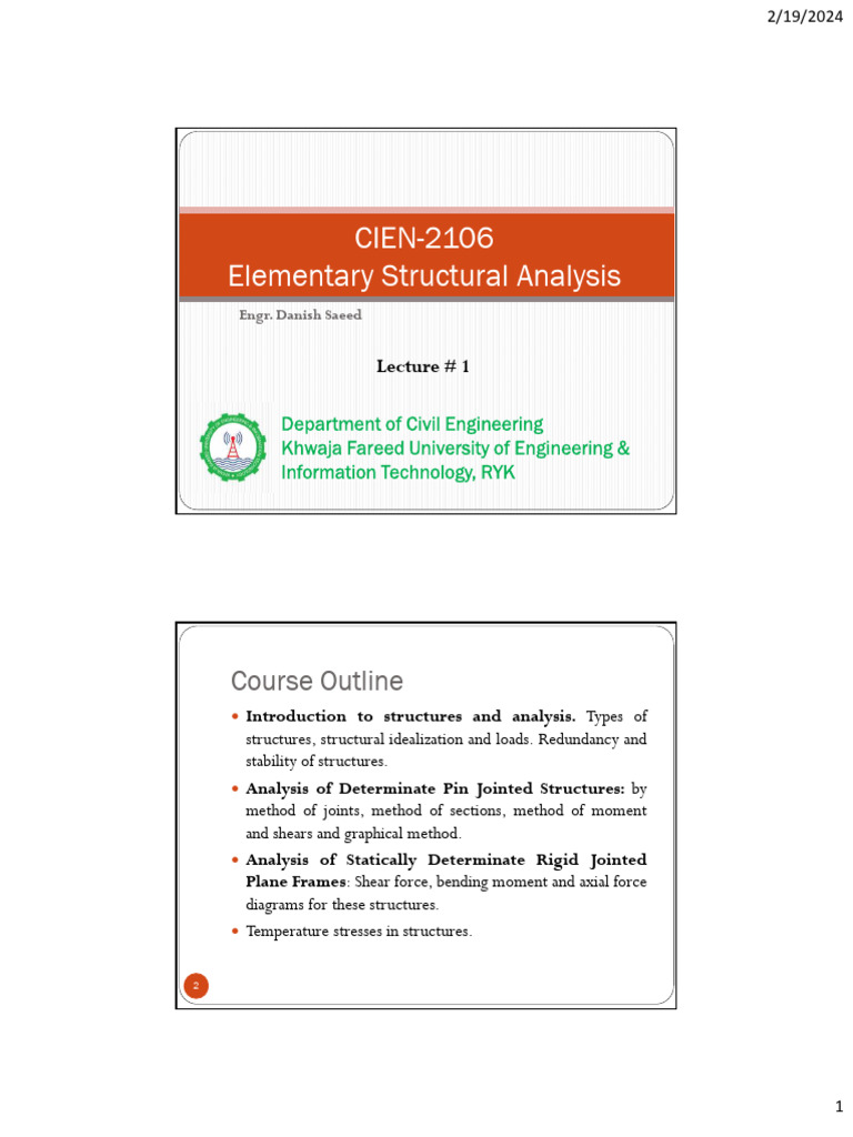 Lecture 1 | PDF | Bending | Truss