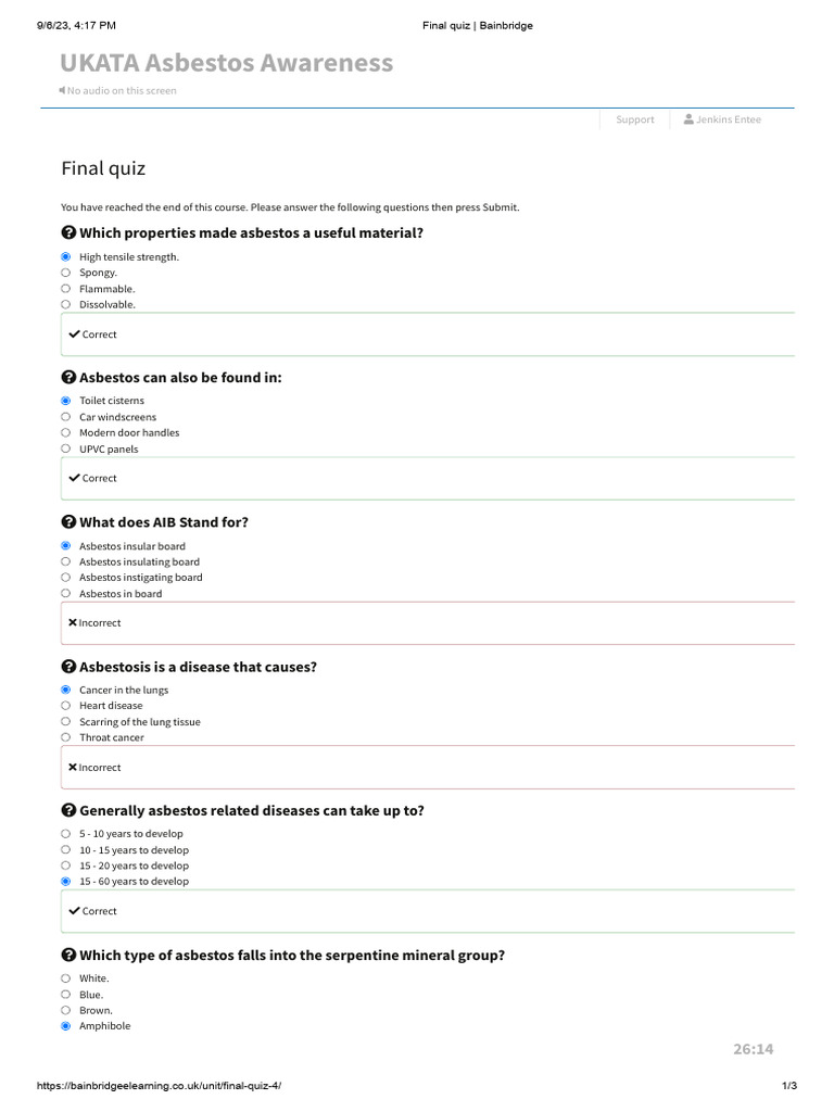Final quiz _ Bainbridge | PDF | Asbestos | Minerals