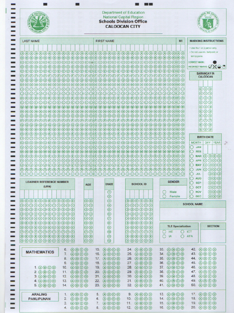 Sample Bubble Sheet (1) | PDF