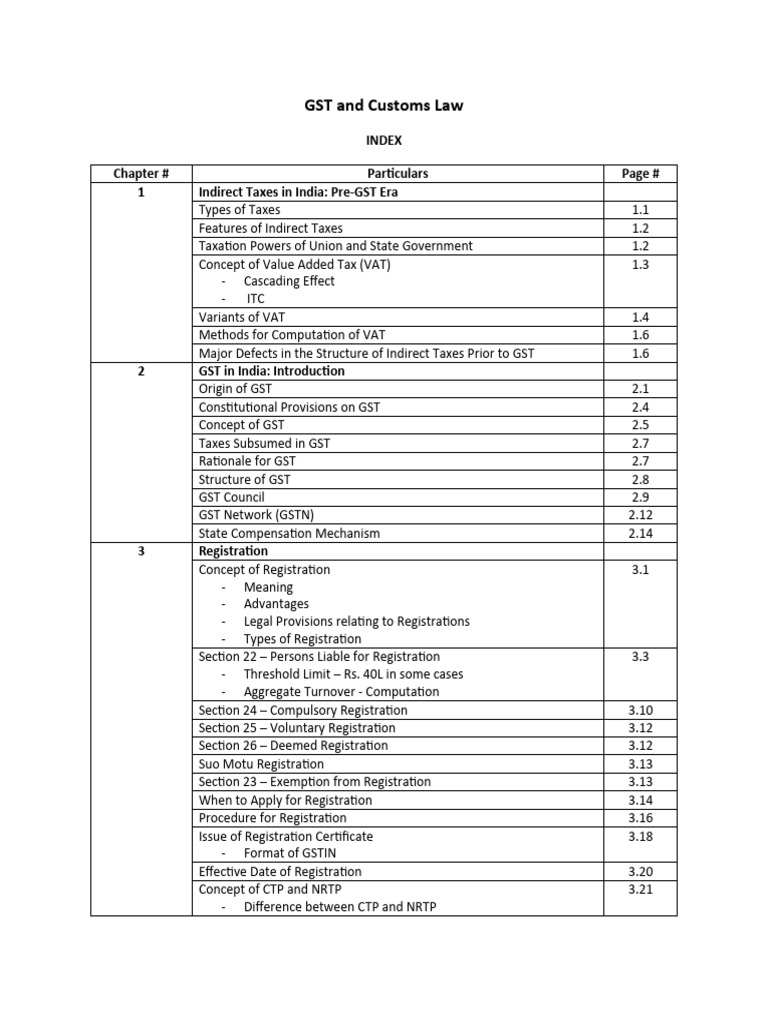 Index - GST and Customs Law | PDF | Value Added Tax | Taxes