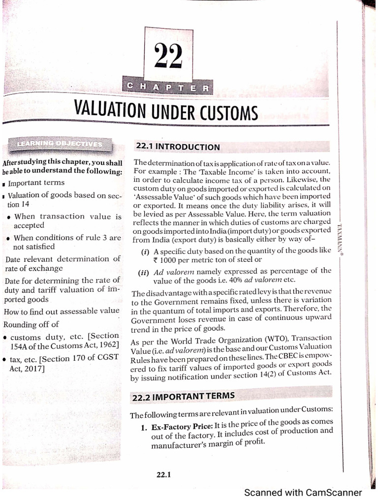 CH 22, 23, 24 - Valuation Under Customs, Customs Procedure, Baggage and Exemptions | PDF