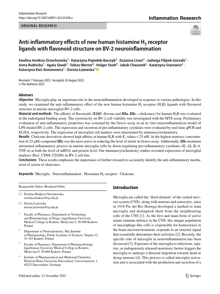 Anti Inflammatory Effects Of New Human Histamine H3 Receptor Receptor