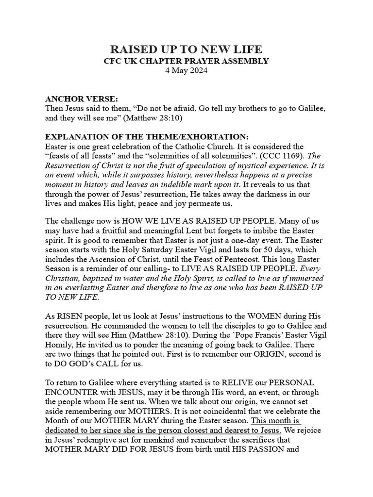 CFC Uk May Prayer Assembly Theme | PDF | Easter | Jesus