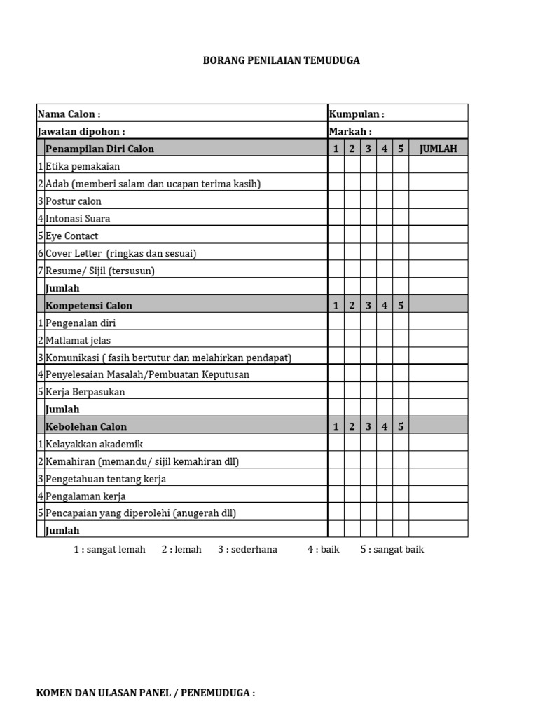Contoh Borang Penilaian Temuduga | PDF