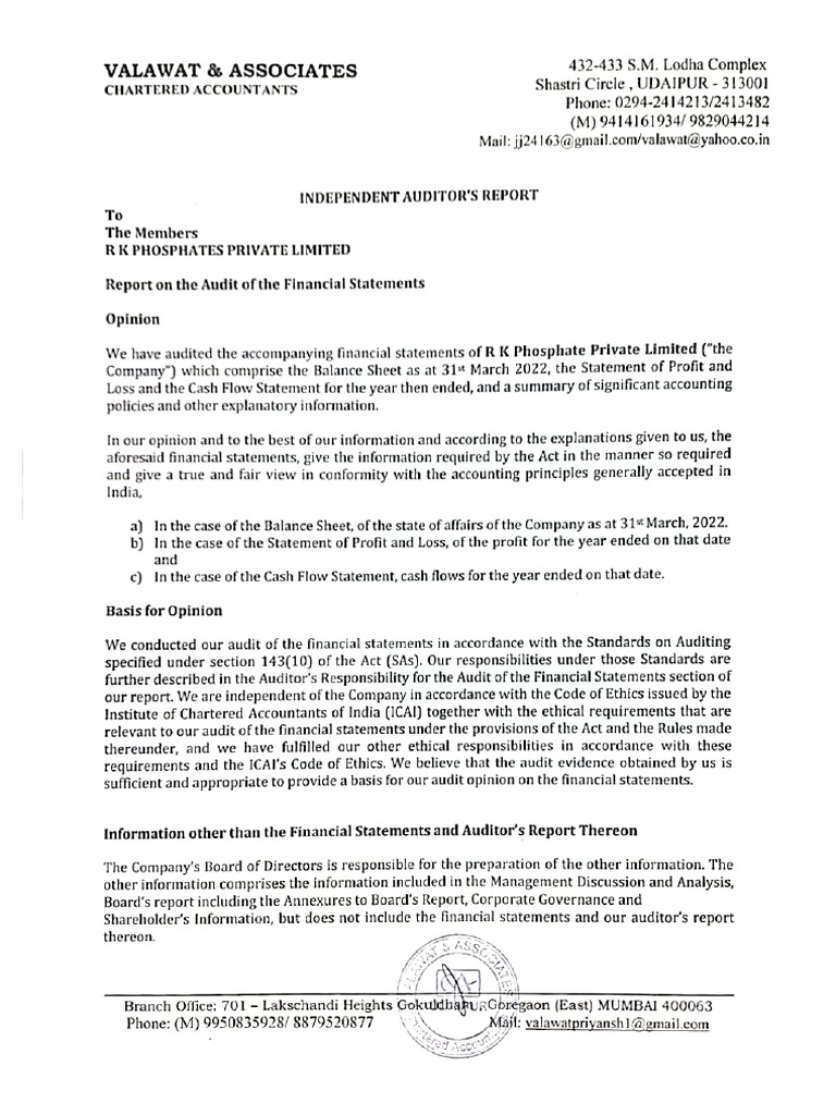 Rkphosphates - Audit Report - Balance Sheet | PDF