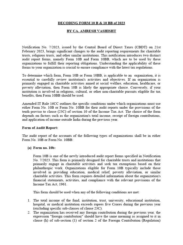 Decoding Form 10 B & 10 BB | PDF | Charitable Organization | Taxes