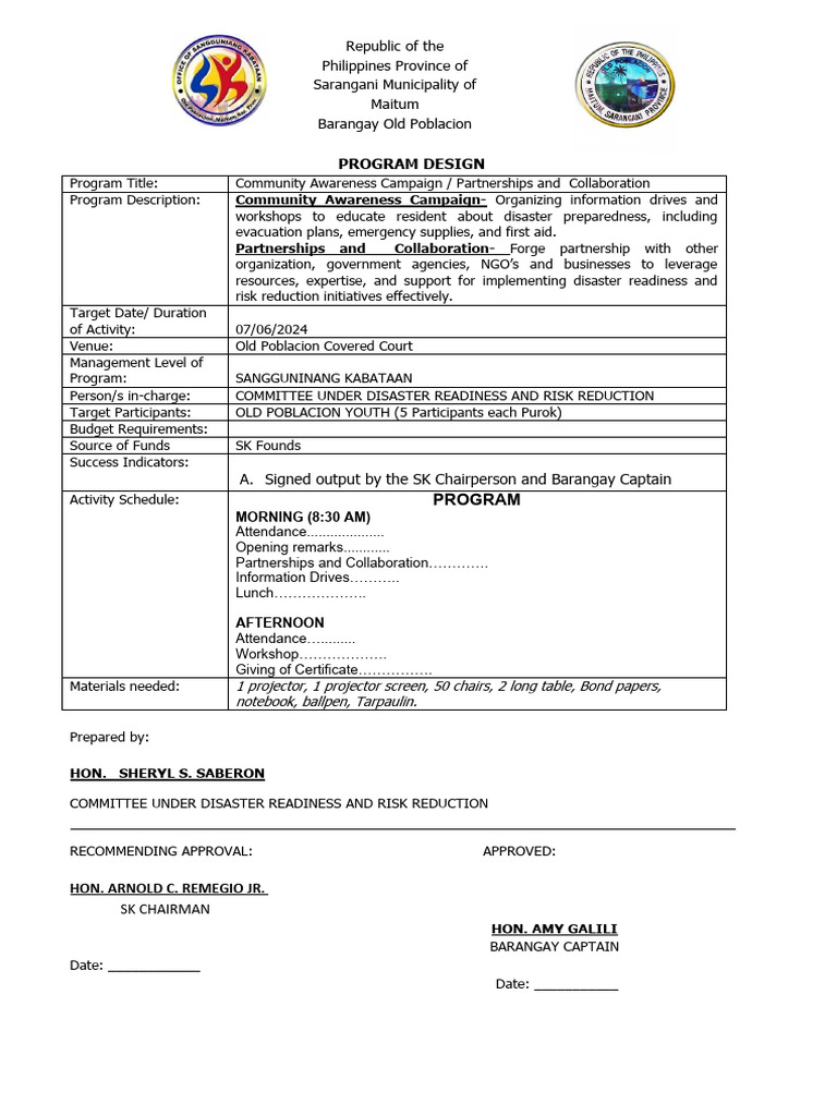 DRRR Program Design Commumity Awareness Campaign | PDF | Disaster Risk ...