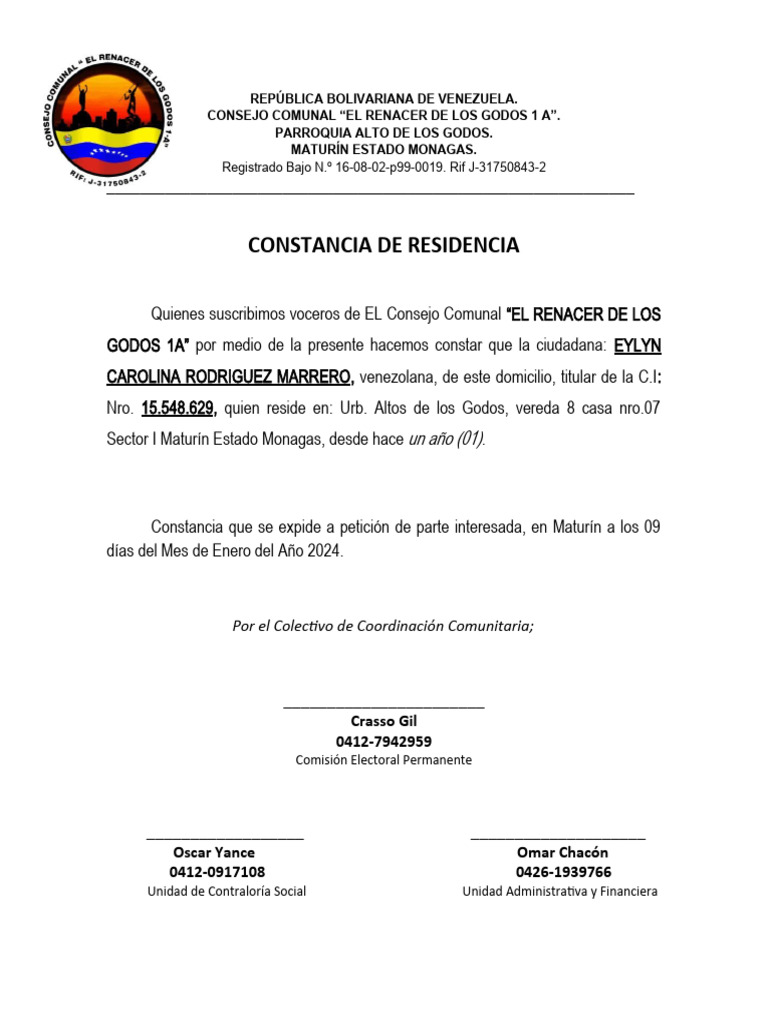 Constancia de Residencia 2024 | PDF