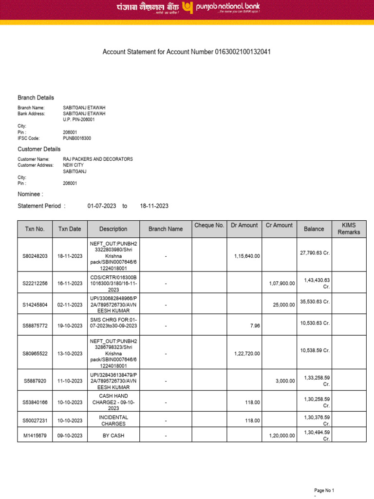 OpTransactionHistory18-11-2023 | PDF | Cheque | Banks