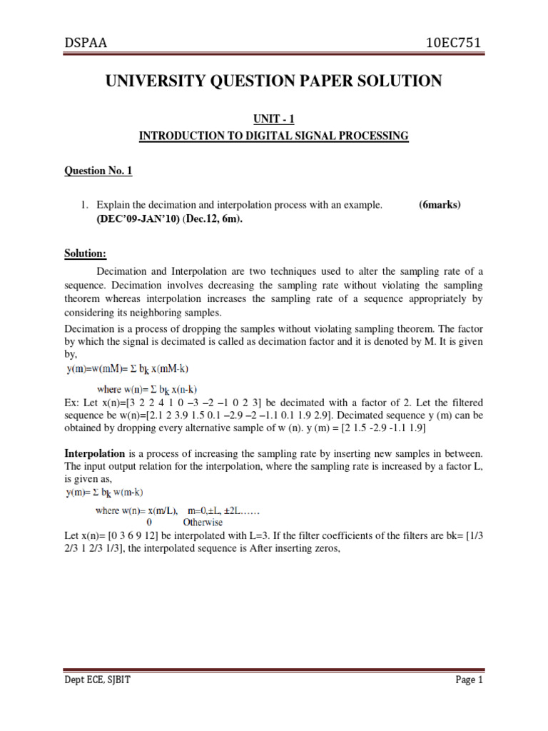 Ece-Vii-dsp Algorithms & Architecture (10ec751) - Solution | PDF | Sampling (Signal Processing ...