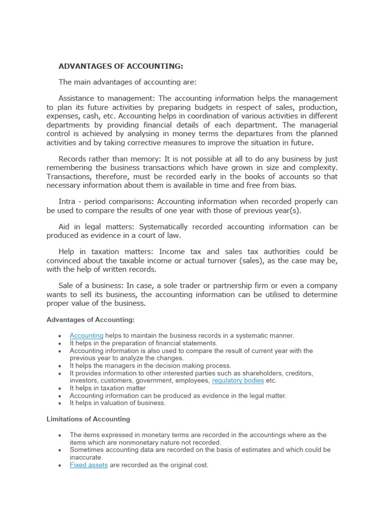 Advantages and Limitations of Accounting | PDF | Accounting | Depreciation