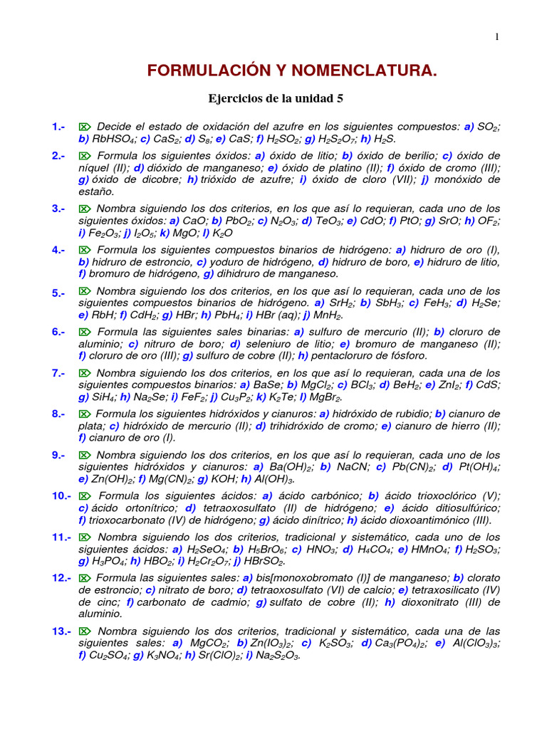 Ejerc 07 Formulación Nomenclatura | PDF | Hidróxido | Cianuro