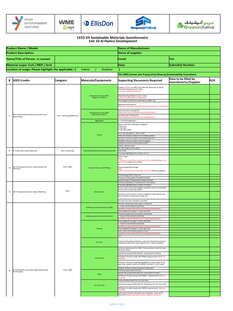 LEED Materials Questionnaire: Exit 10 Al Hamra | PDF | Forest Stewardship Council | Volatile ...