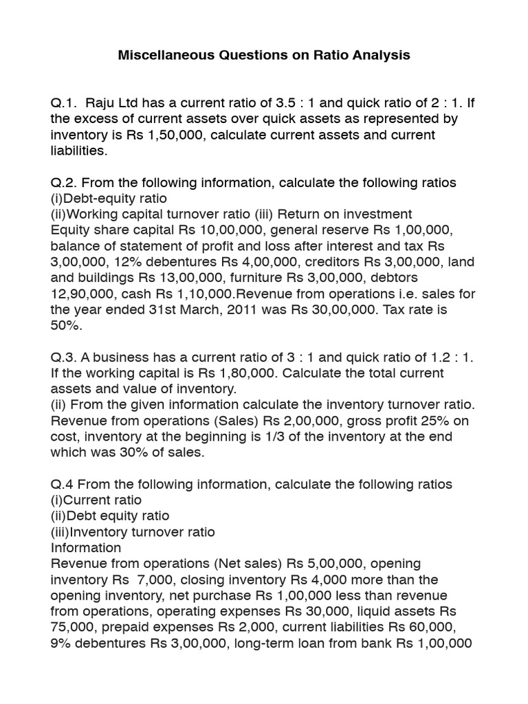 Ratio Analysis Questions and Solutions | PDF | Revenue | Equity (Finance)