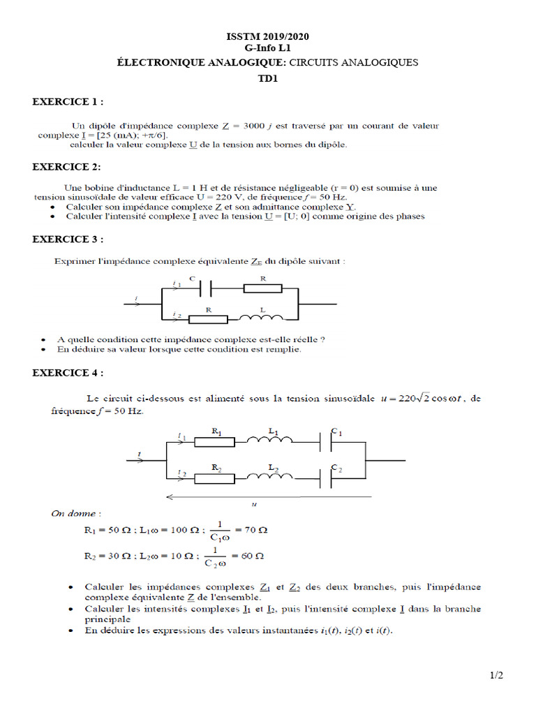 TD1 EXo - Circuits Analogiques - GInfo - 2020 | PDF | Diode ...