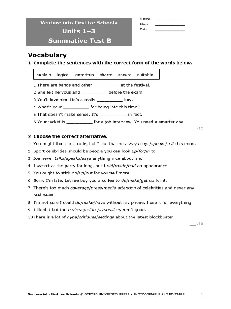 English Test for School Students | PDF | Language Arts & Discipline