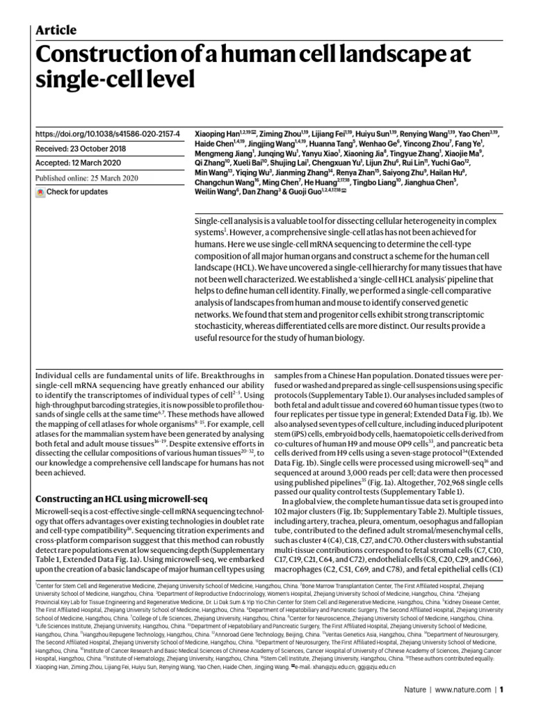 Construction of A Human Cell Landscape at Single-Cell Level: Article ...