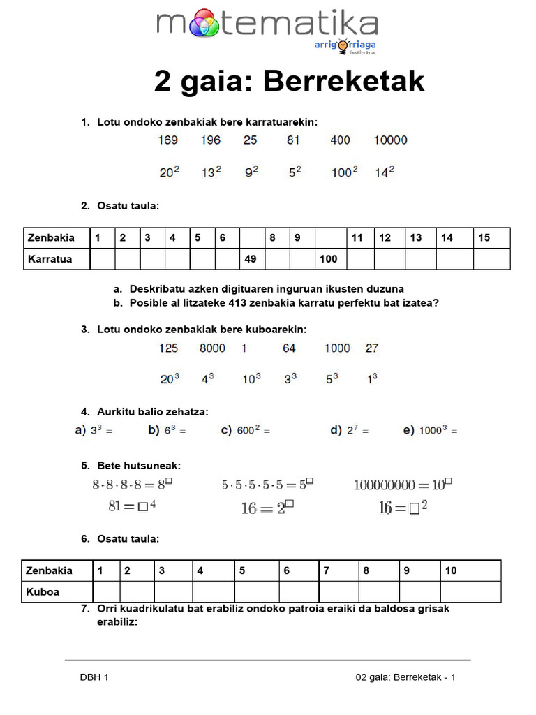 DBH 1 Eu 02 BERREKETAK Ariketak | PDF