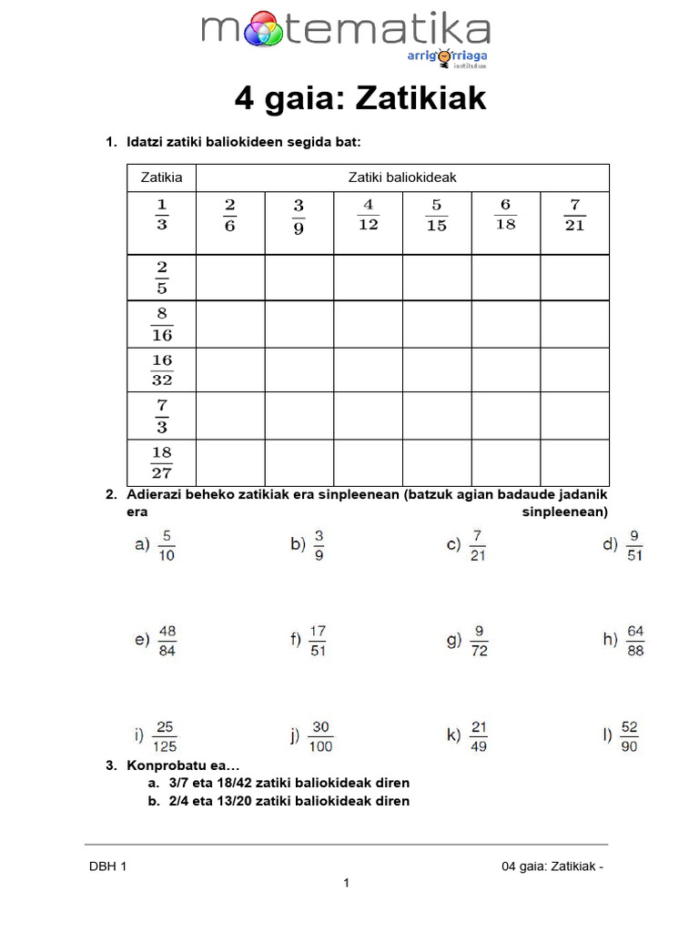 DBH 1 Eu 04 ZATIKIAK Ariketak | PDF