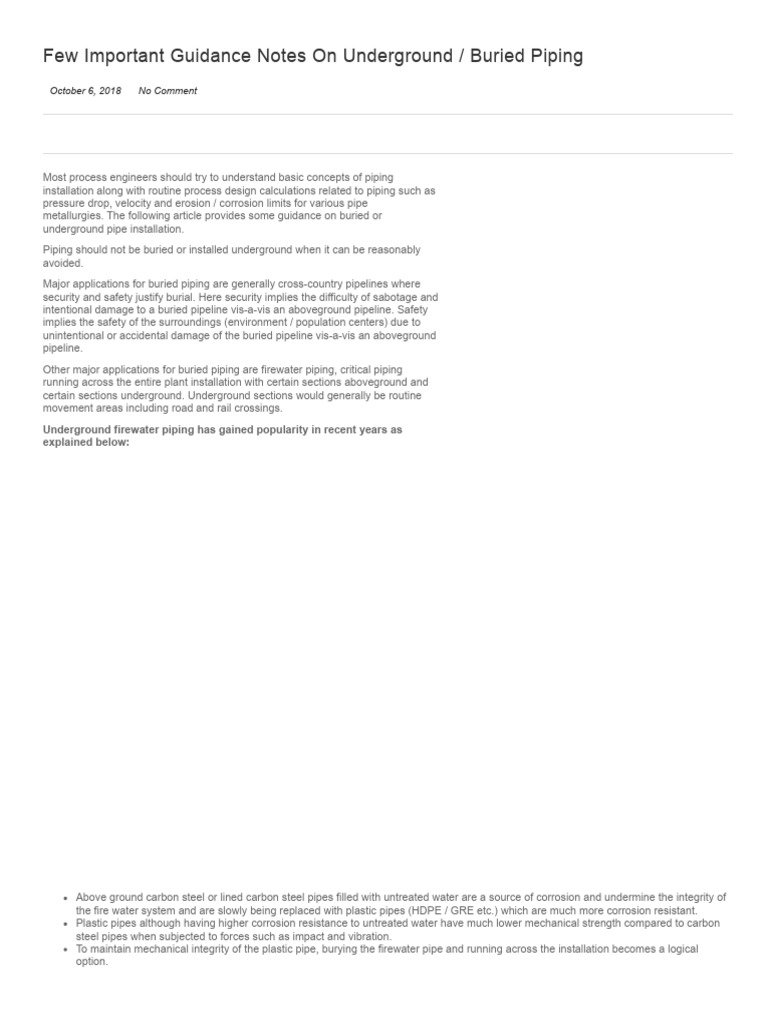 Few Important Guidance Notes On Underground _ Buried Piping – What is ...