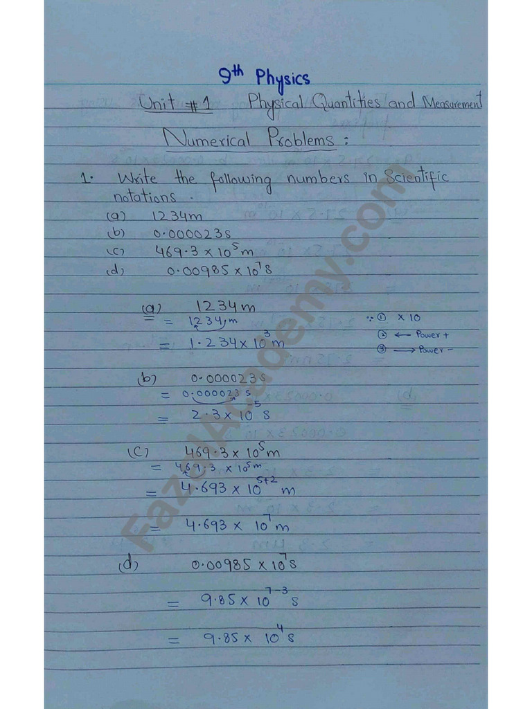 Physics Class 9 Chapter 1 Solved Numericals PDF by FazalAcademy - Com1 | PDF