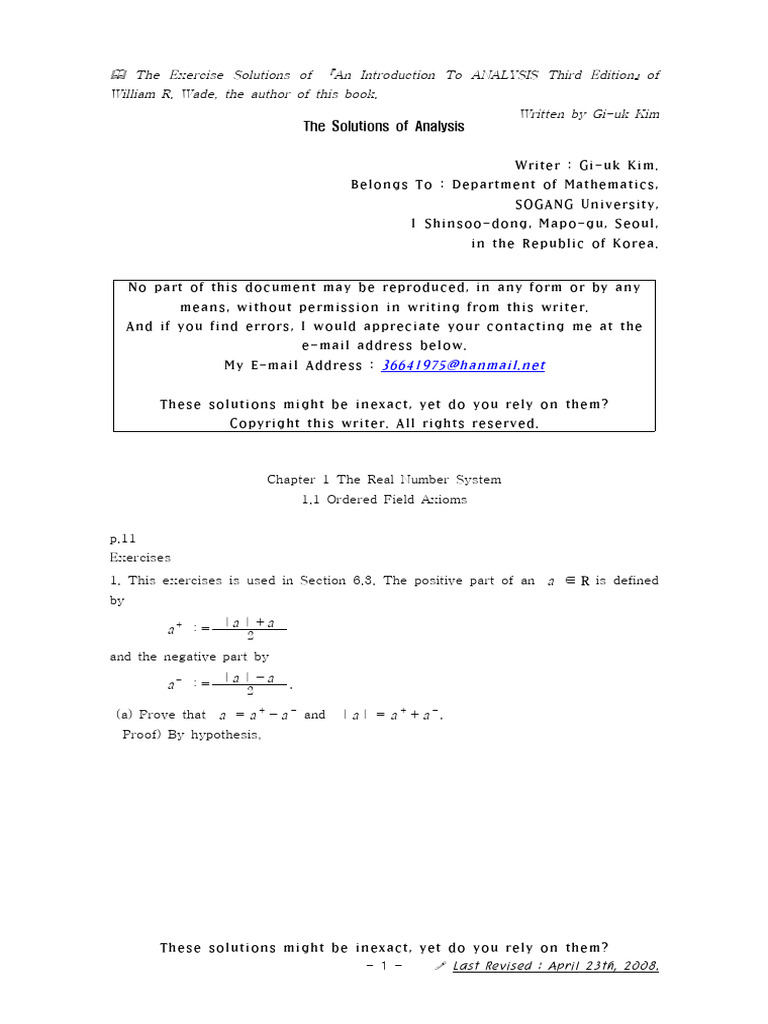 Analysis Solutions (Chapter 1) | PDF | Mathematical Proof | Algebra