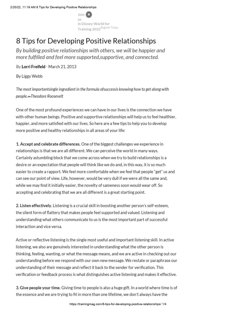 8 Tips for Developing Positive Relationships | PDF | Empathy ...